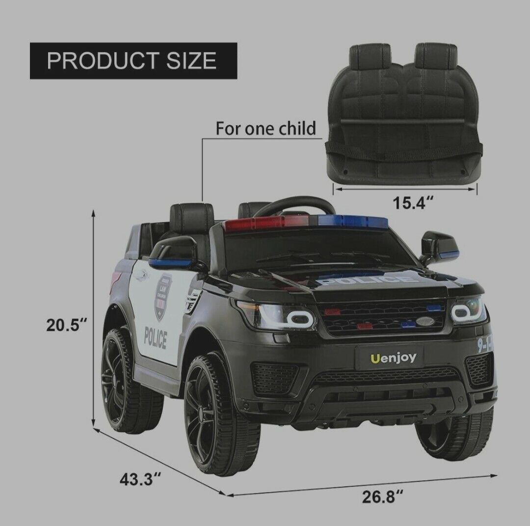 12V Kids Police Car SUV with Remote Control, Sirens, Megaphone, Lights