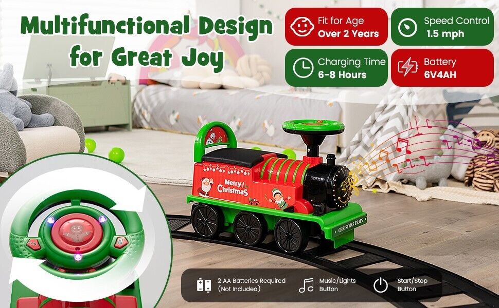 6V Electric Kids Ride On Train with Track & 6 Wheels in Green Color
