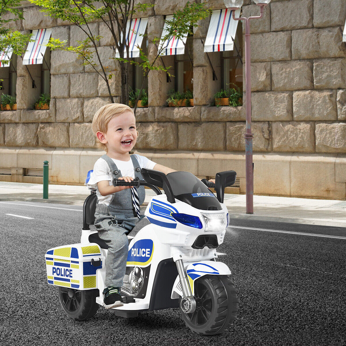 6V Kids Police Motorcycle Trike with Flashing Siren & Headlight - 3-Wh