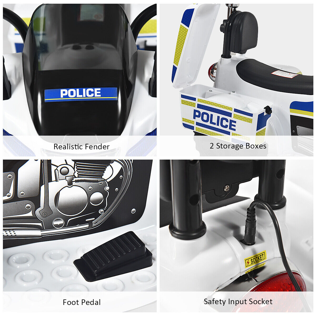 6V Kids Police Motorcycle Trike with Flashing Siren & Headlight - 3-Wh
