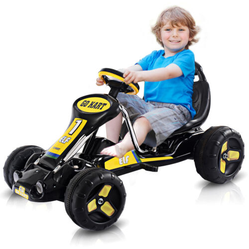 Black Pedal-Powered Go Kart for Kids - 4 Wheel Racer Toy with Joyful R