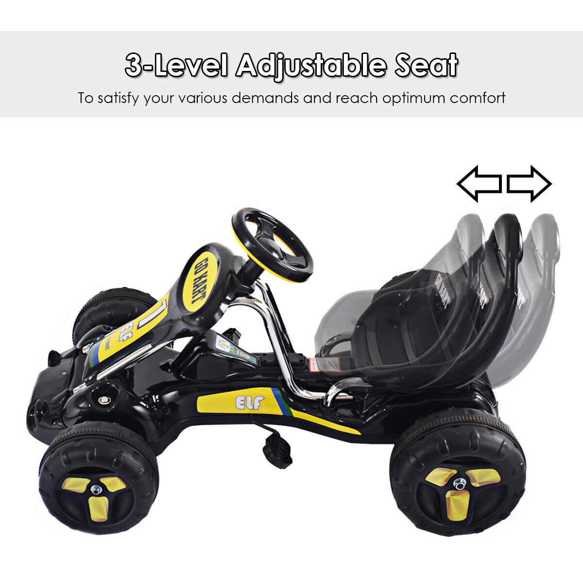 Black Pedal-Powered Go Kart for Kids - 4 Wheel Racer Toy with Joyful R