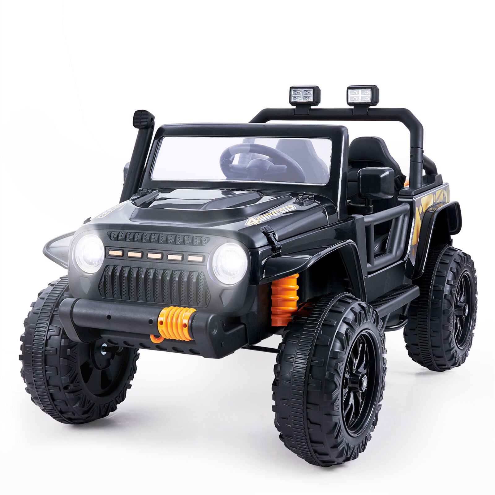 12V Kids Electric Jeep with Remote Control, 3 Speeds, LED Lights, and