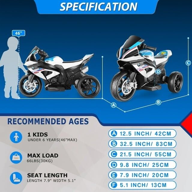 BMW Kids Electric Motorcycle - 12V Battery Powered Ride-On Bike in Sle