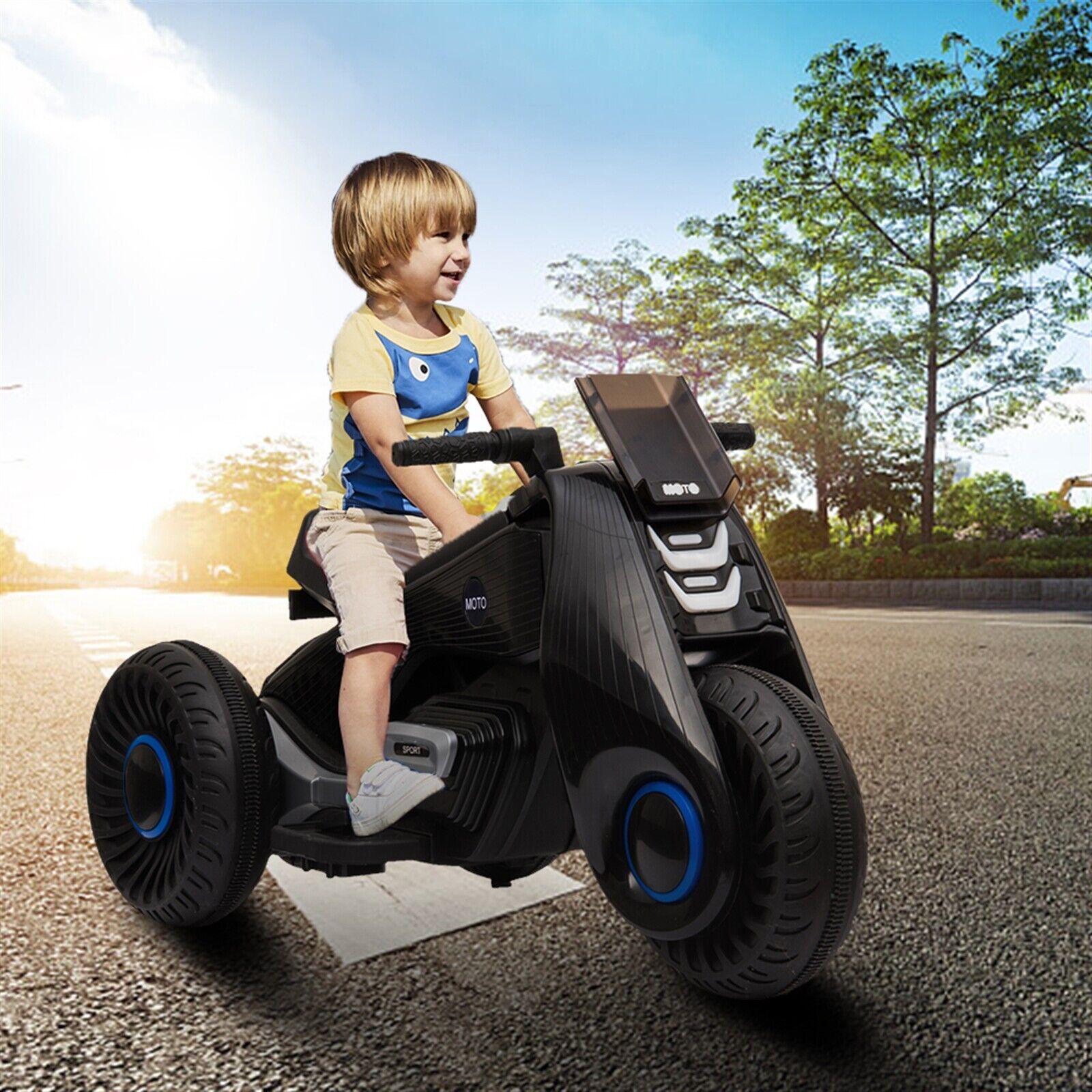 Double Drive 6V Kids Electric Motorcycle with 3 Wheels - Black