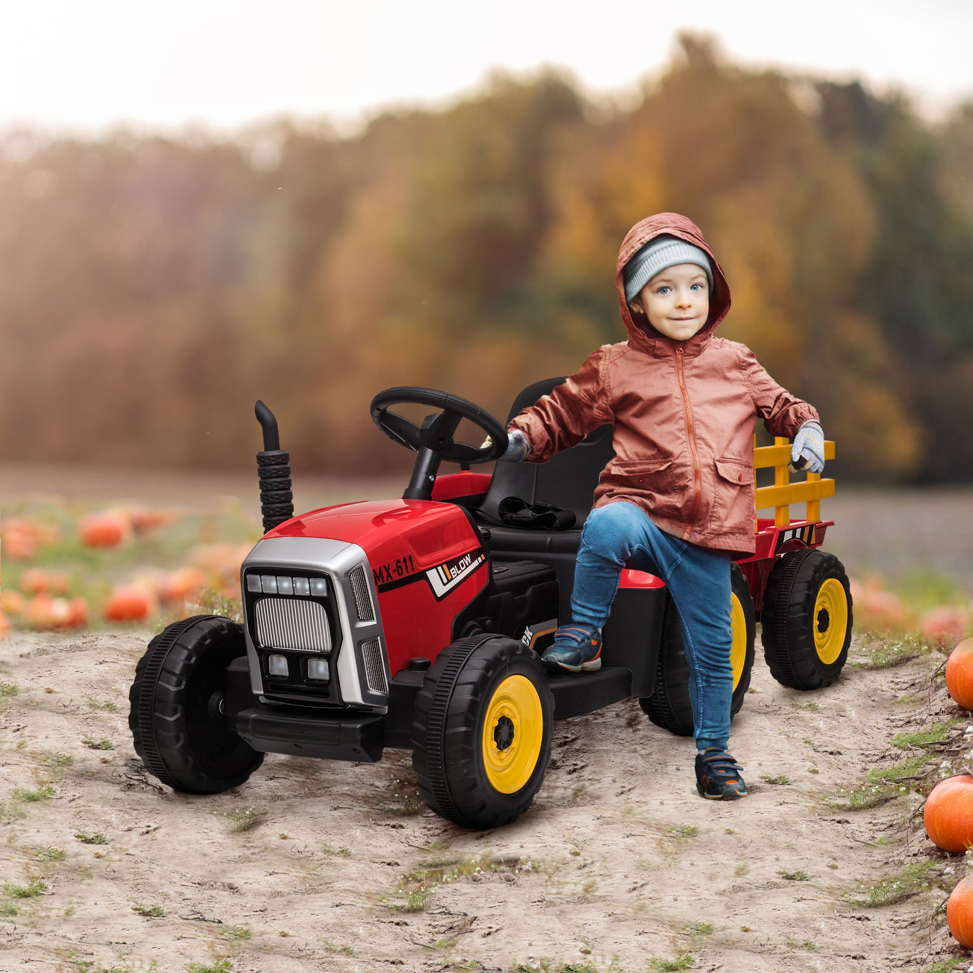 12V Electric Tractor with Trailer and Dual Motors for Kids