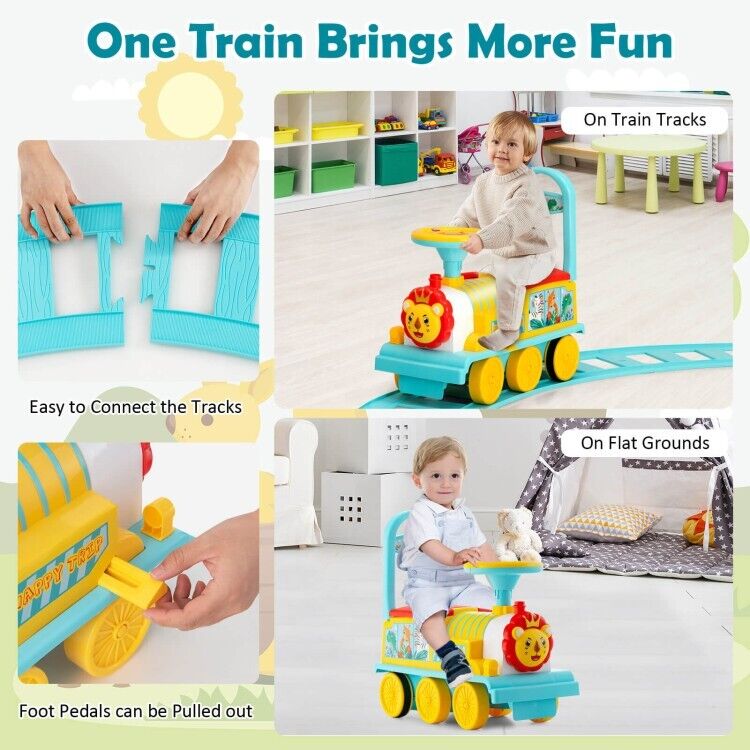 Electric Kids Ride On Train Set with Hidden Storage and 16-Piece Track