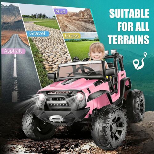 Electric Pink Ride-On Car for Kids with 2x200W Motors, Spring Suspensi