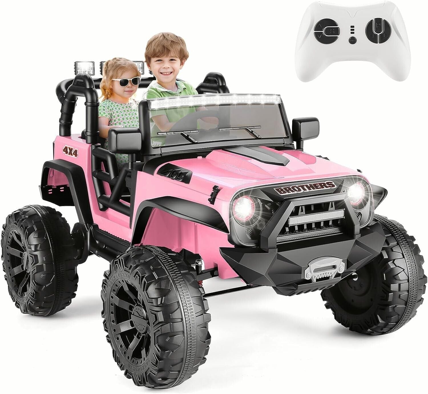 Electric Pink Ride-On Car for Kids with 2x200W Motors, Spring Suspensi