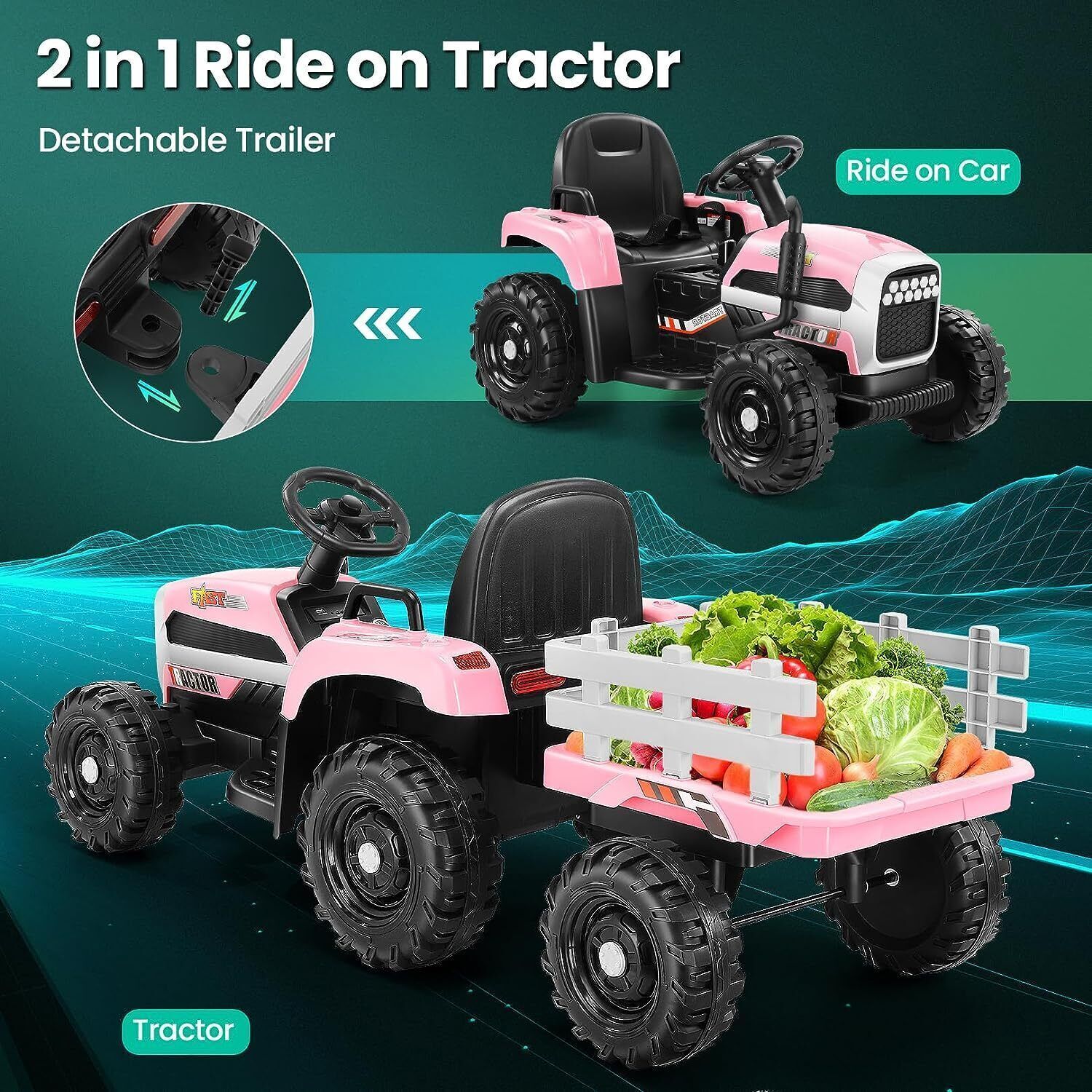 Electric Ride-On Tractor with Trailer for Kids - Remote Controlled 12V