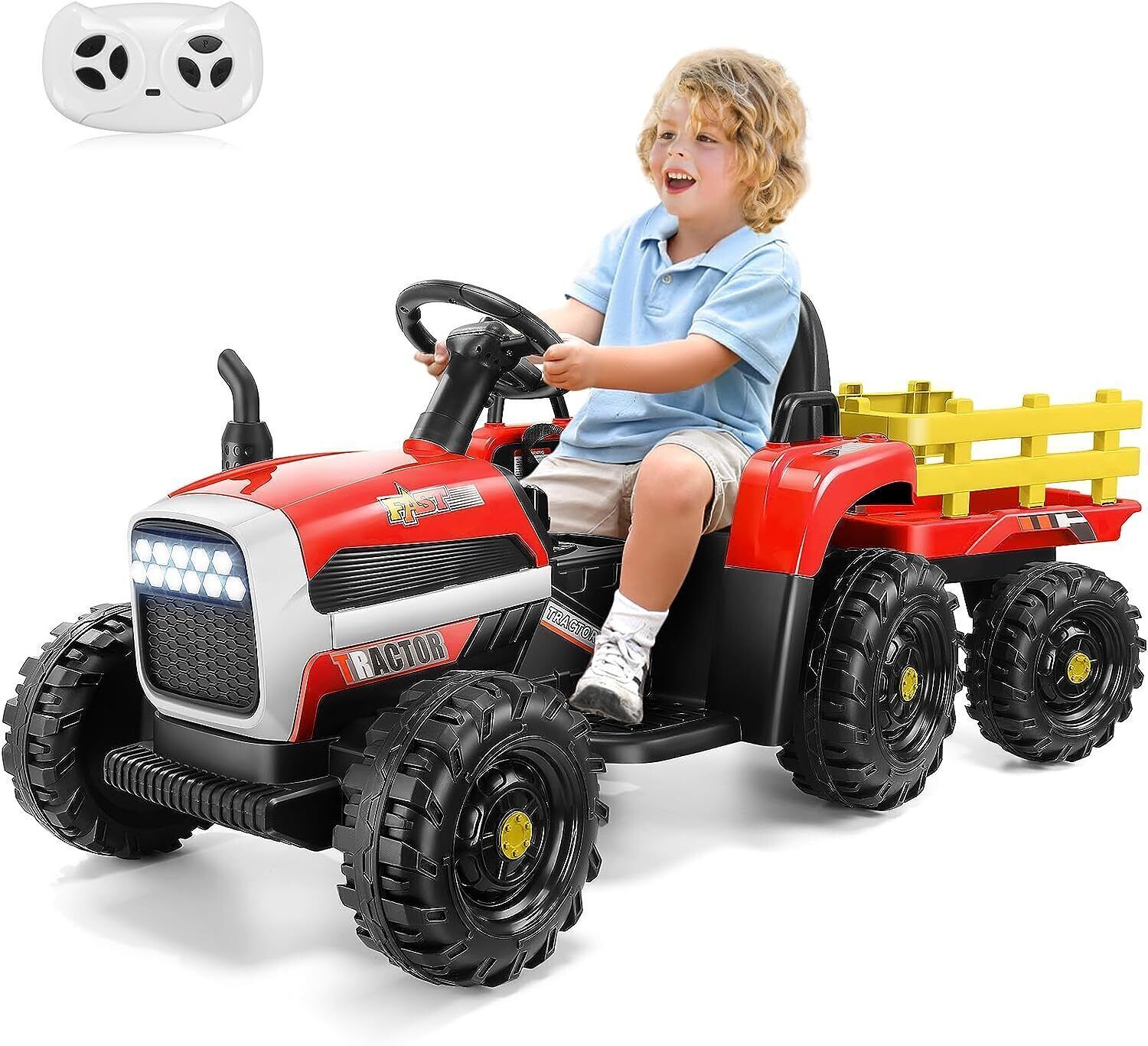 12V Electric Tractor with Trailer Ride-On Toy: Remote Control Fun for