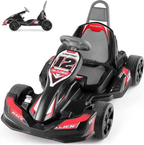 ELEMARA 12V 2WD Electric Go Kart for Kids - Battery Powered Ride On Ca