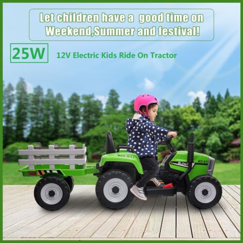 Green 12V Electric Tractor with Trailer for Toddlers - Remote Controll