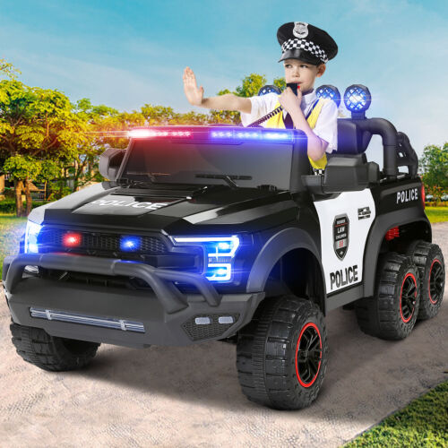 Interactive 12V Police Car Ride-On with RC, LED Lights, and Intercom