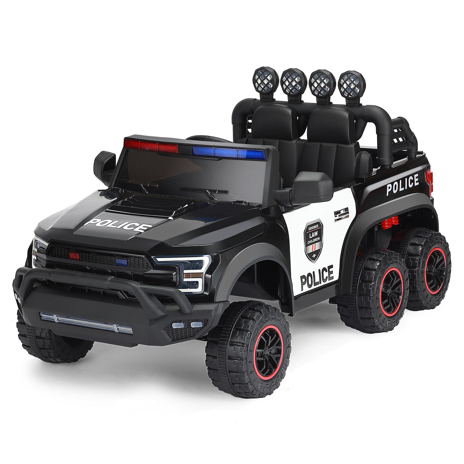 Interactive 12V Police Car Ride-On with RC, LED Lights, and Intercom