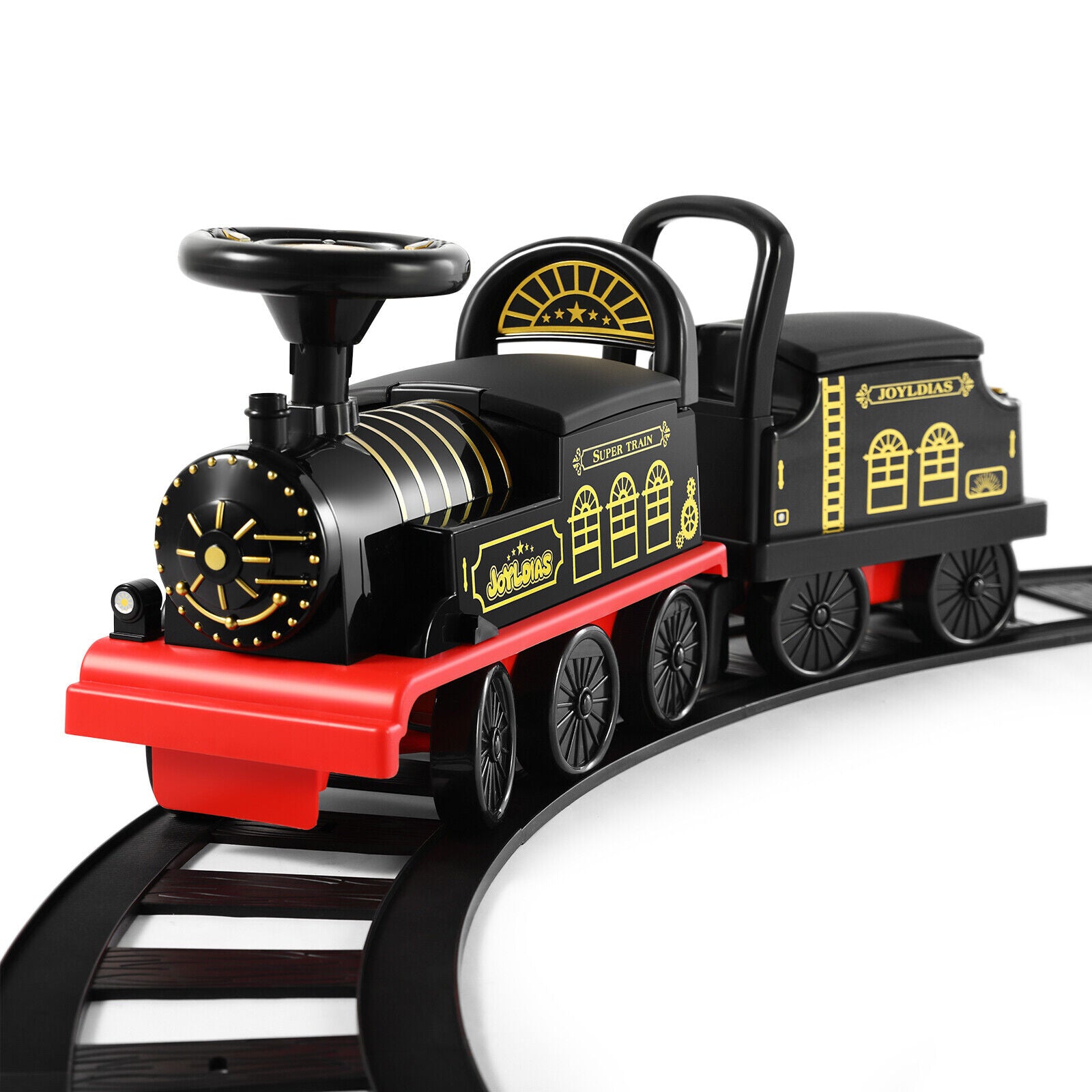 Interactive 6V Electric Kids Train Set with Track, Carriage, Lights, W