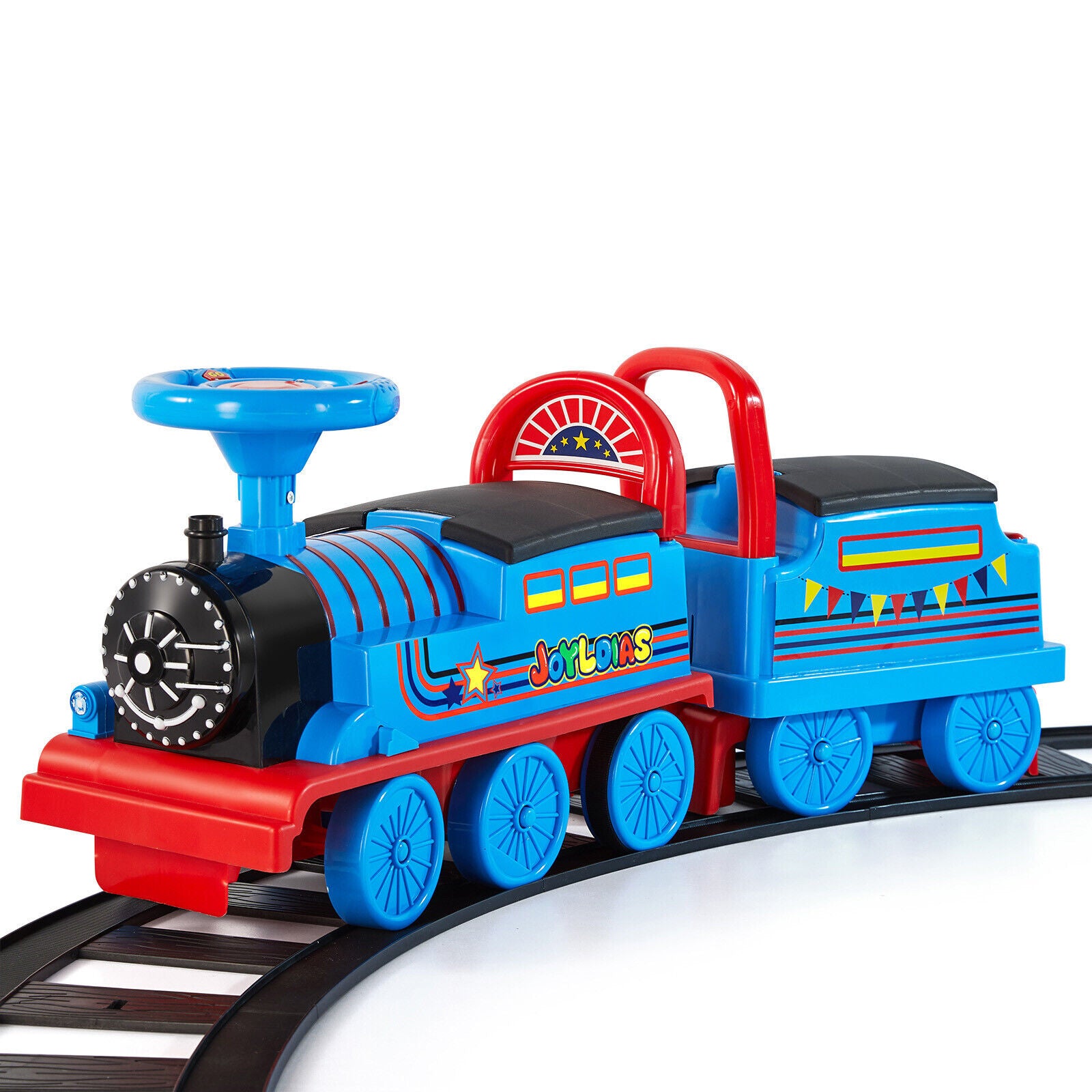 Interactive 6V Electric Kids Train Set with Track, Carriage, Lights, W