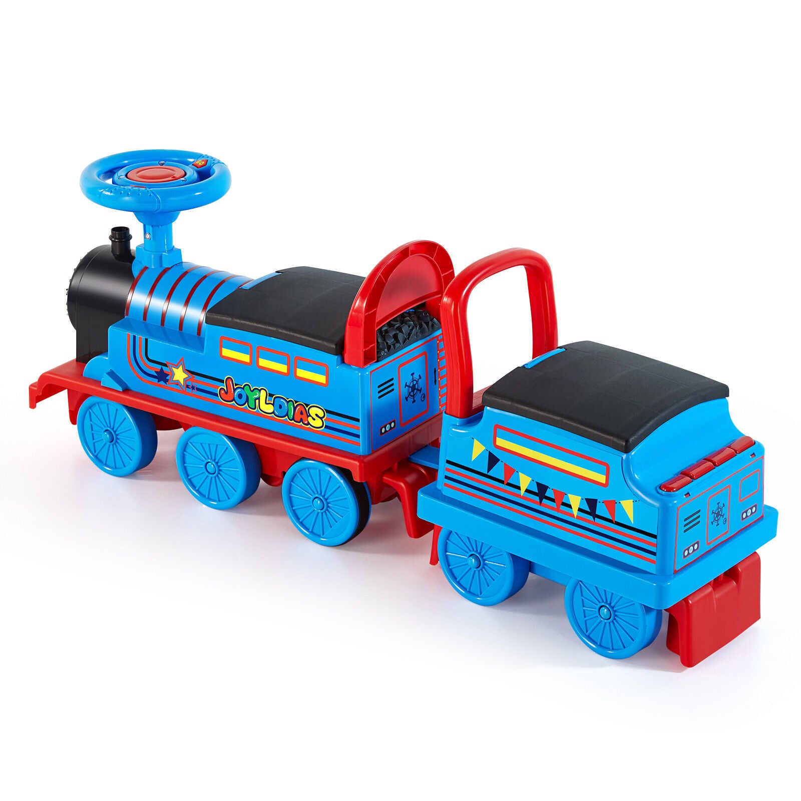 Interactive 6V Electric Kids Train Set with Track, Carriage, Lights, W