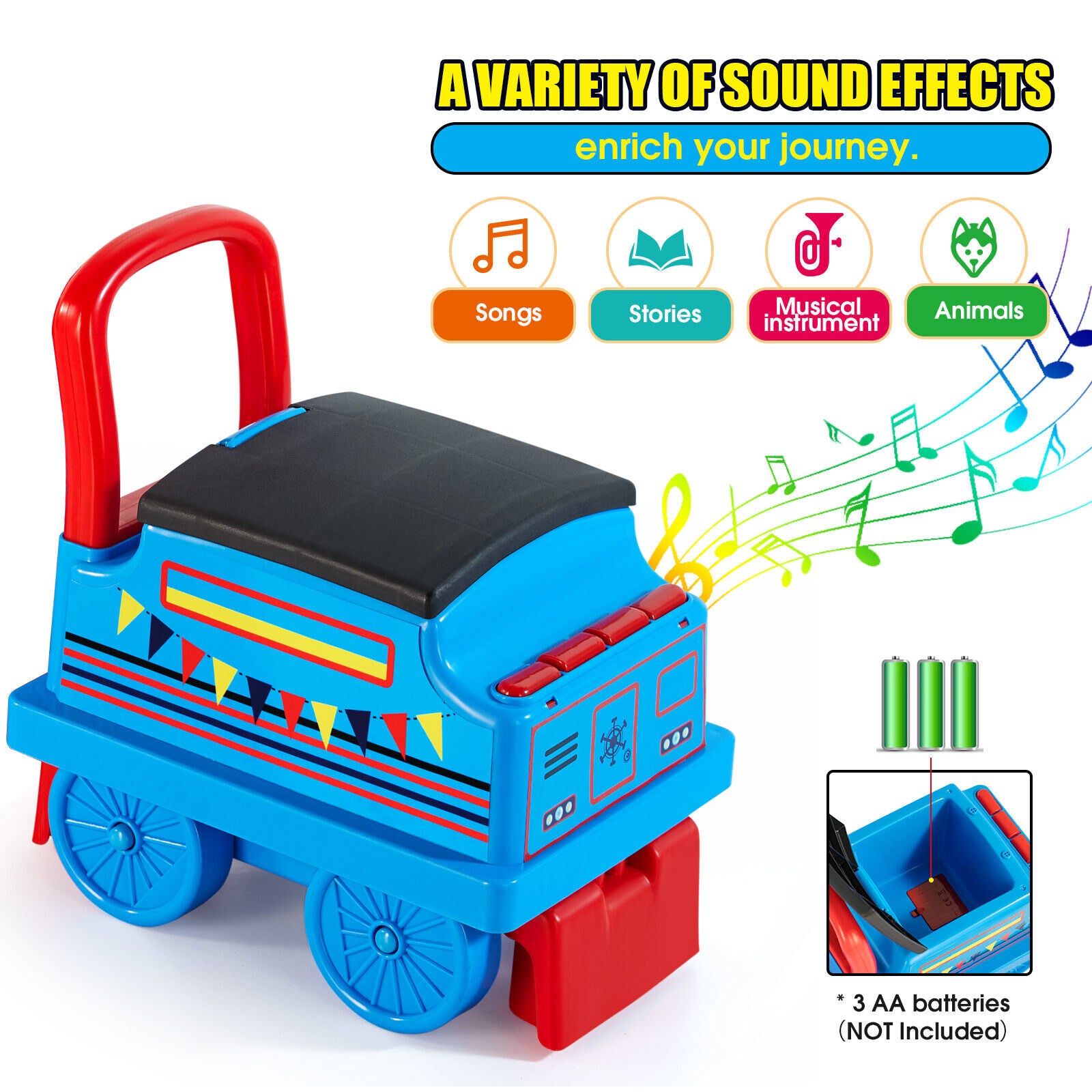 Interactive 6V Electric Kids Train Set with Track, Carriage, Lights, W