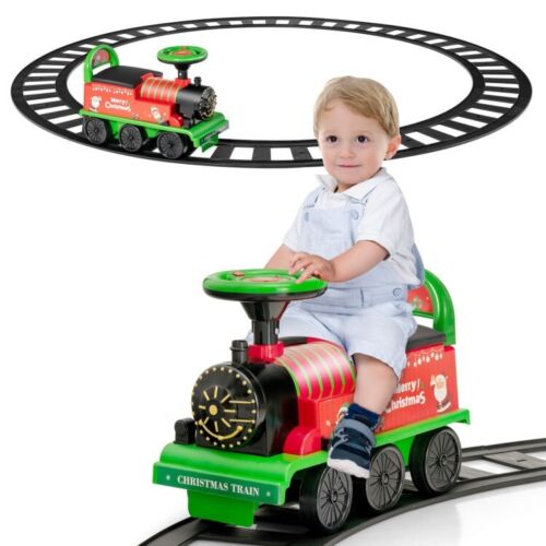 Interactive 6V Kids Ride-On Train with 16-Piece Track Set, Lights, Sou