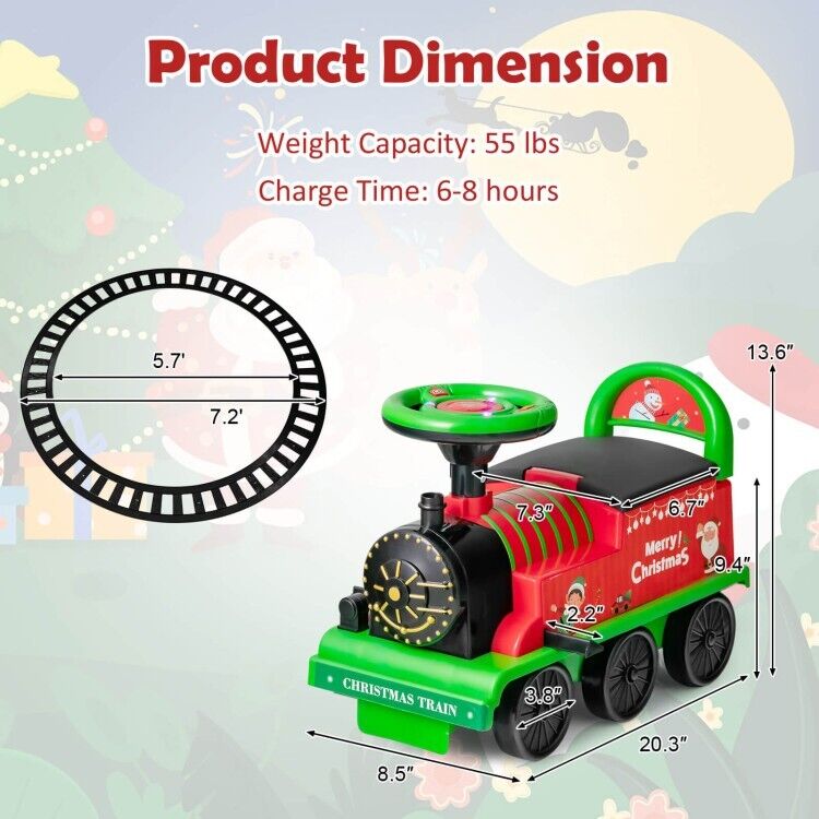 Interactive 6V Kids Ride-On Train with 16-Piece Track Set, Lights, Sou