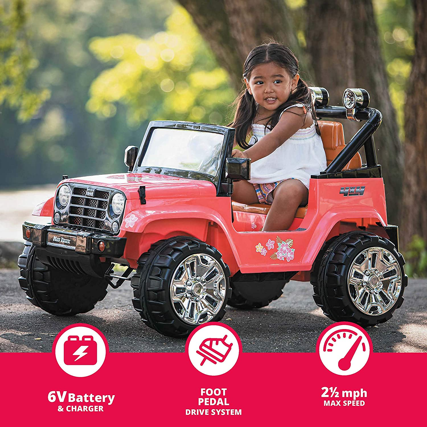 Kid Trax Beach Cruiser 4X4 Child Ride-On Car for Ages 3-5, Up to 60 lb