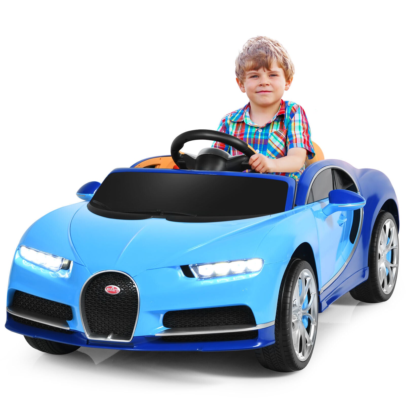 Licensed Bugatti Chiron Kids Ride On Car with RC, Music & USB - 12V Bl