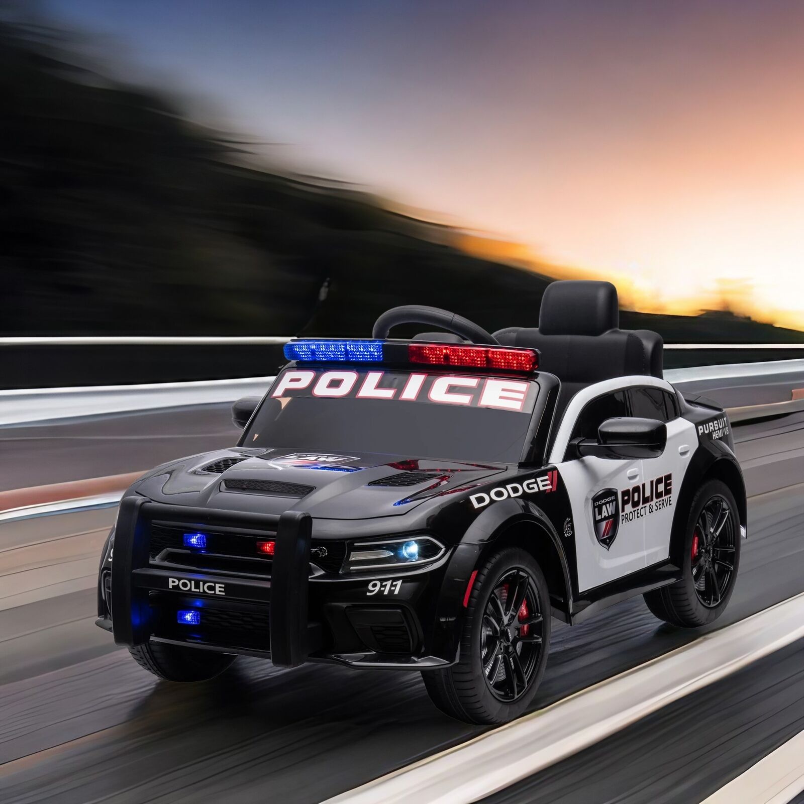 Licensed Dodge Charger 12V Ride-On Police Car with 3 Speeds and Blueto