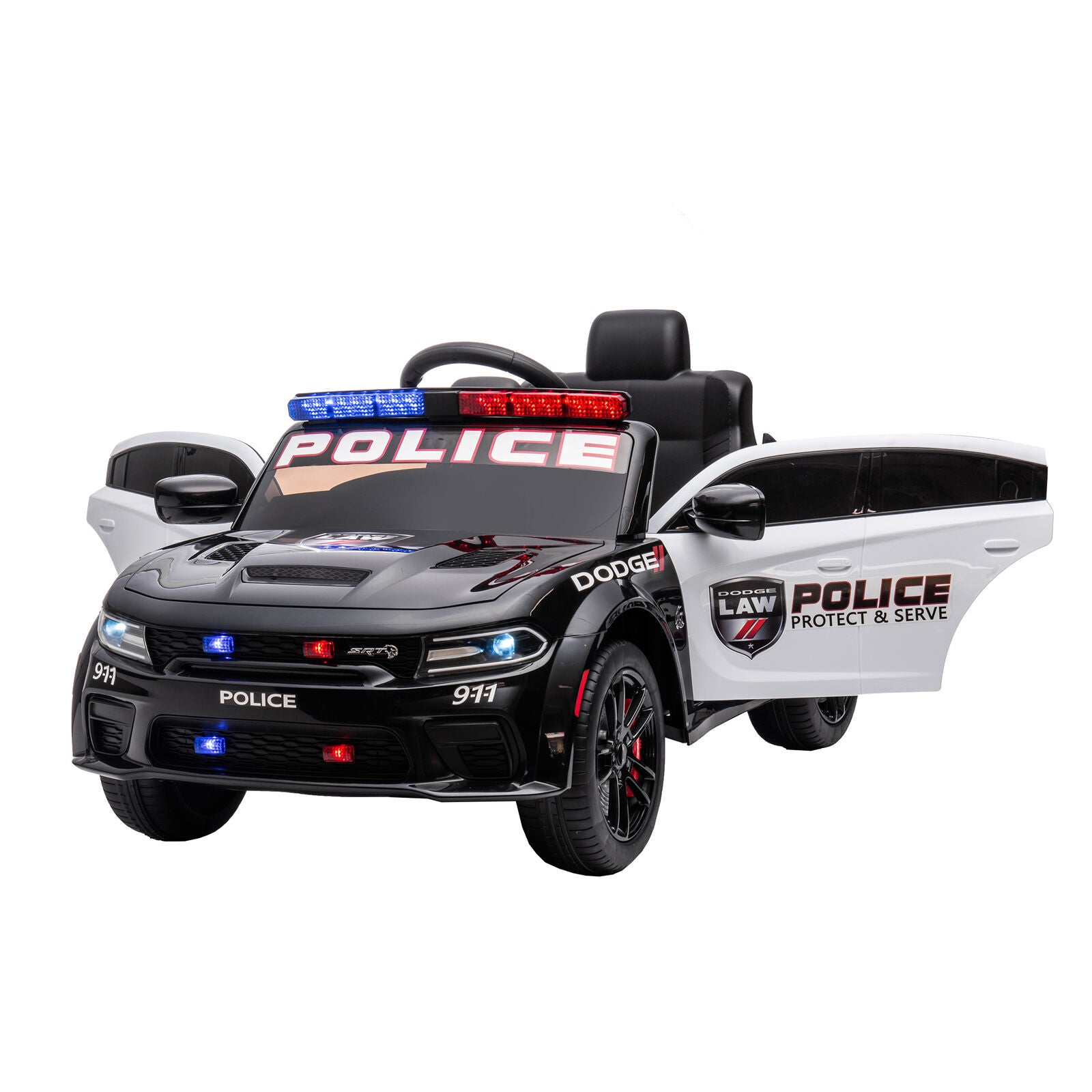 Licensed Dodge Charger 12V Ride-On Police Car with 3 Speeds and Blueto