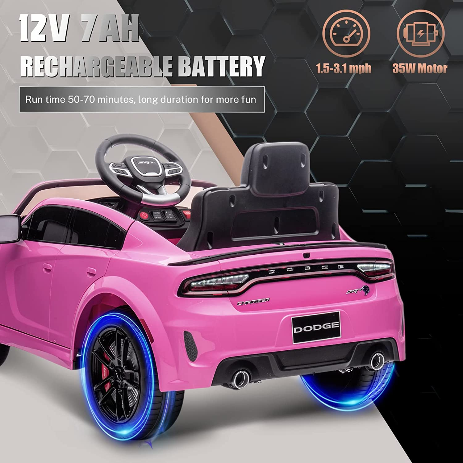 Licensed Dodge Charger SRT Hellcat 12V Electric Ride-On Car for Kids w
