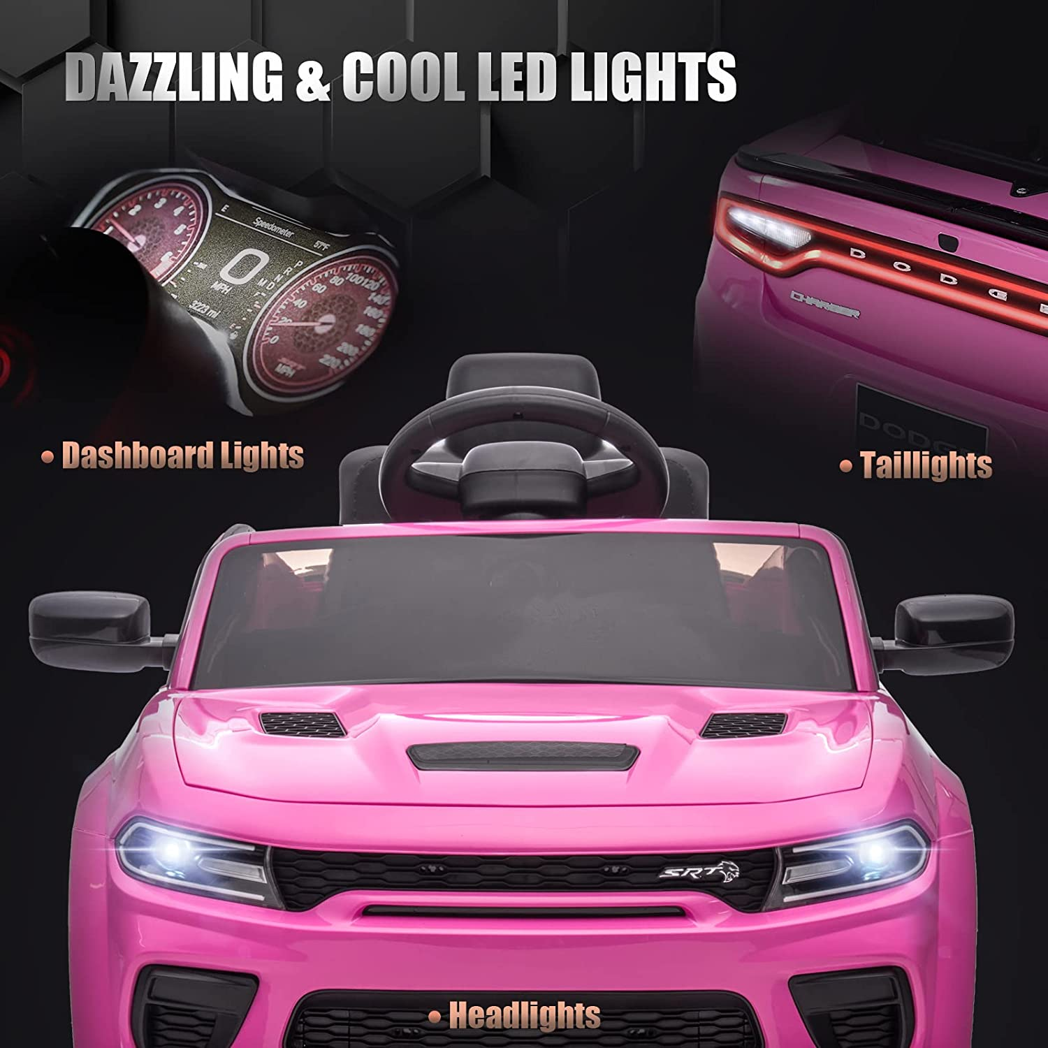 Licensed Dodge Charger SRT Hellcat 12V Electric Ride-On Car for Kids w