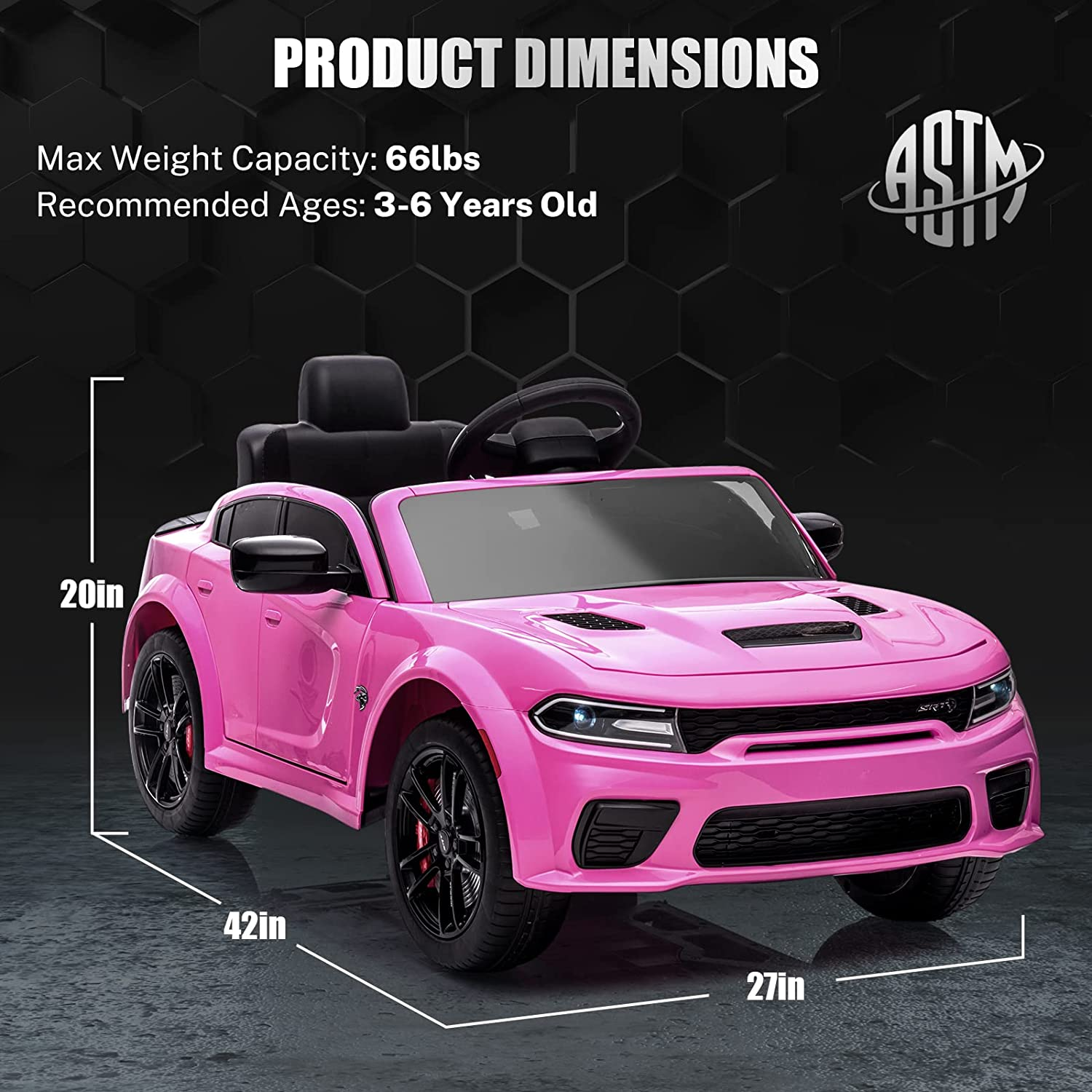 Licensed Dodge Charger SRT Hellcat 12V Electric Ride-On Car for Kids w