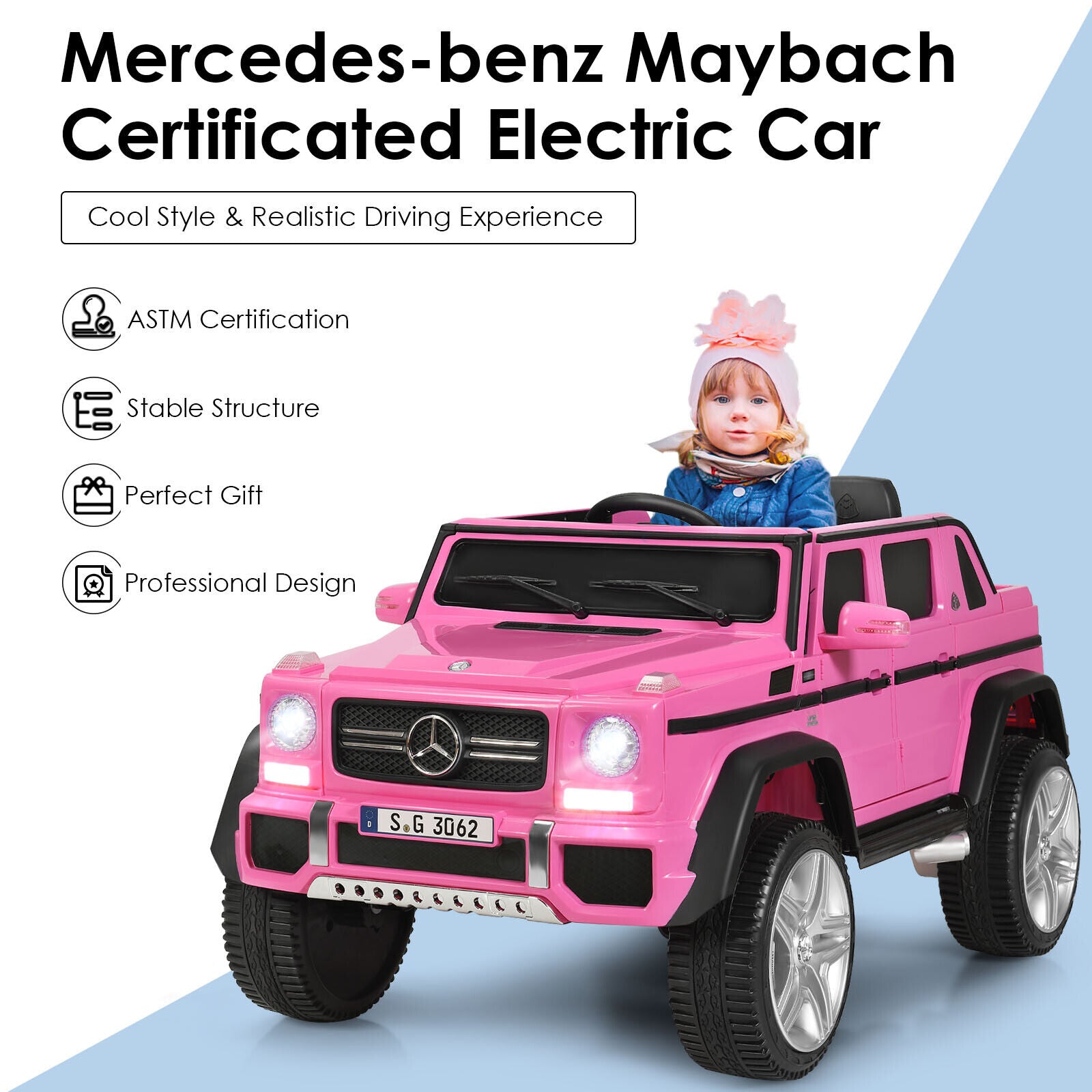 Mercedes-Benz Licensed 12V Pink Ride On Car for Kids with RC Control a