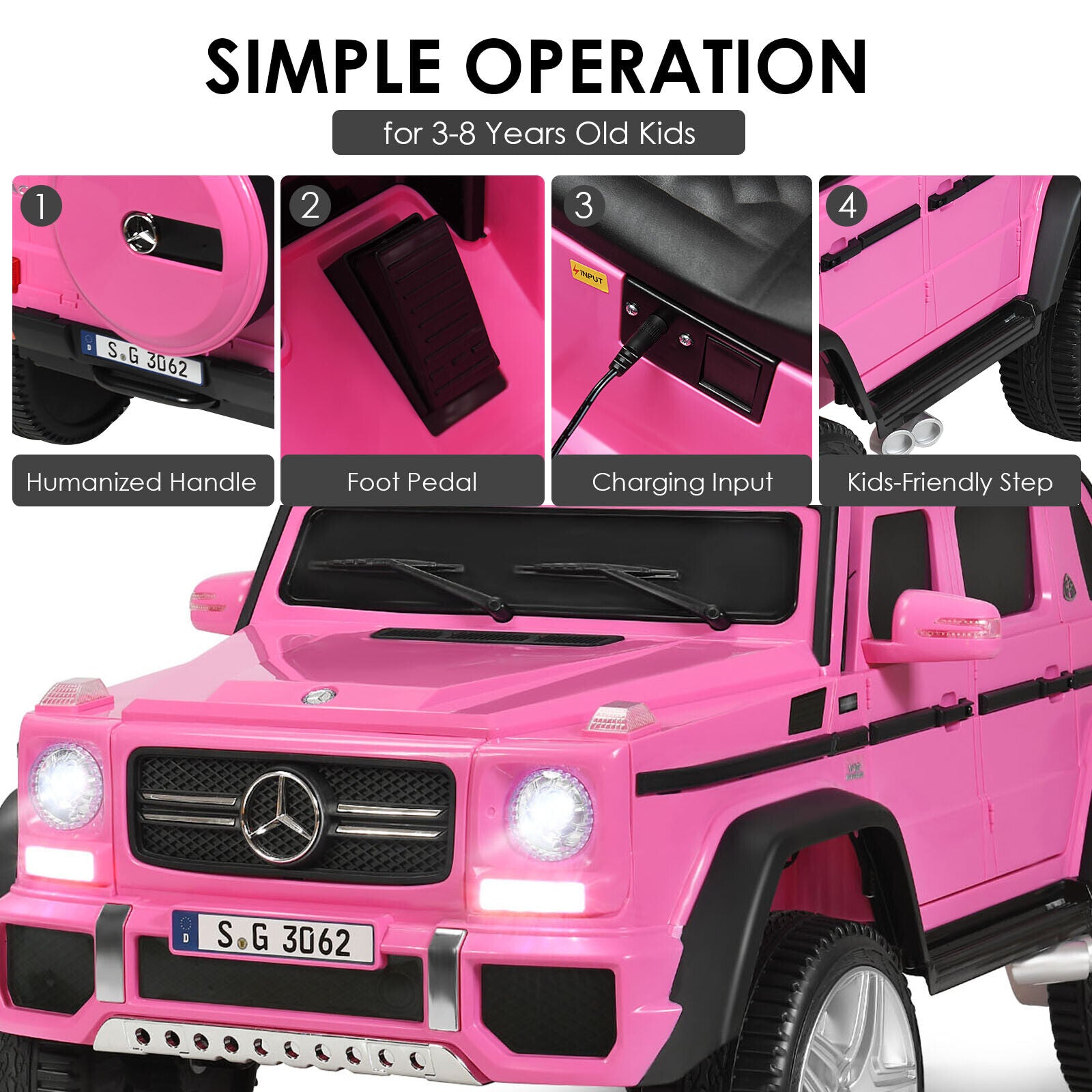 Mercedes-Benz Licensed 12V Pink Ride On Car for Kids with RC Control a