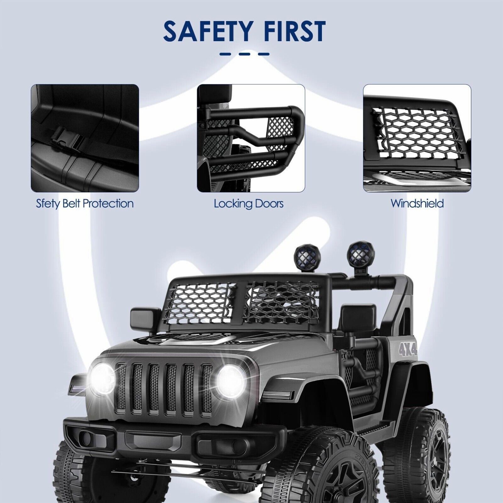 12V/24V Battery-Powered Jeep with High-Power Wheels and Music for Elec