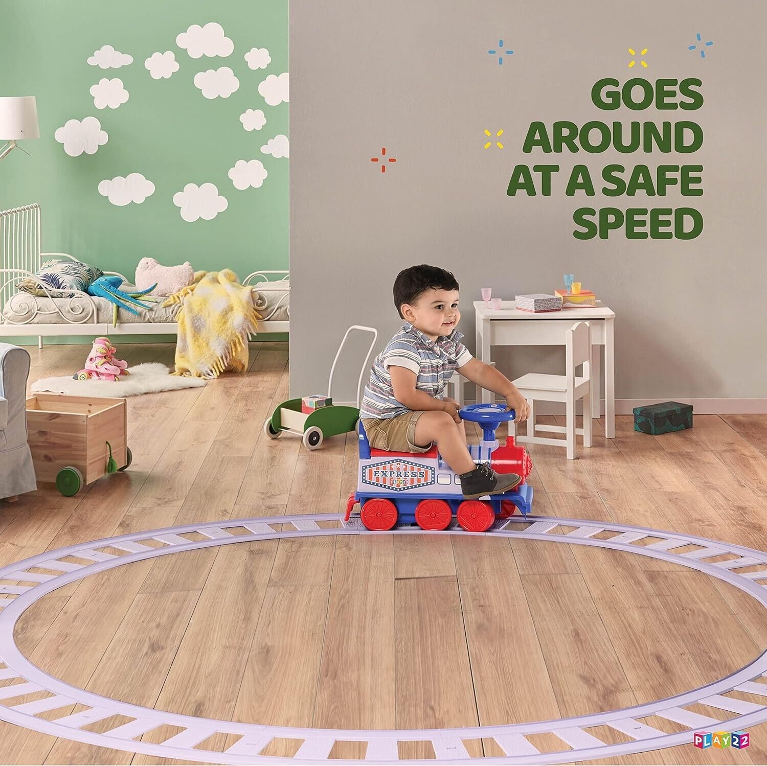 Play22 Electric Ride On Train Set with Tracks - Interactive Toy Train