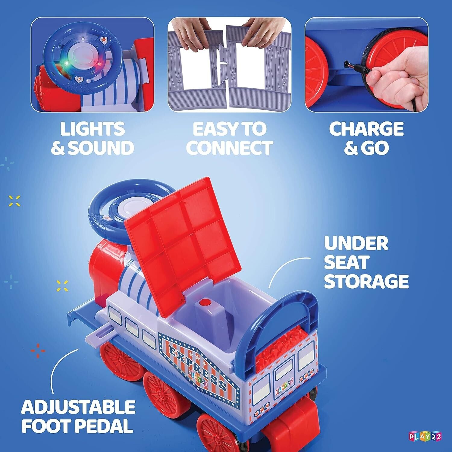 Play22 Electric Ride On Train Set with Tracks - Interactive Toy Train