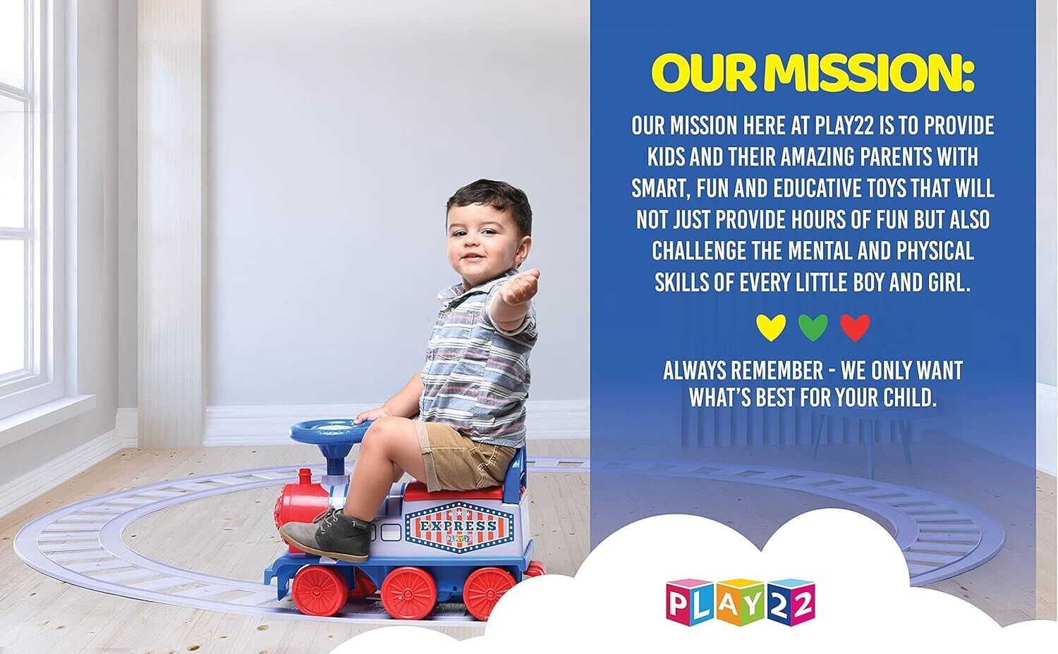 Play22 Electric Ride On Train Set with Tracks - Interactive Toy Train