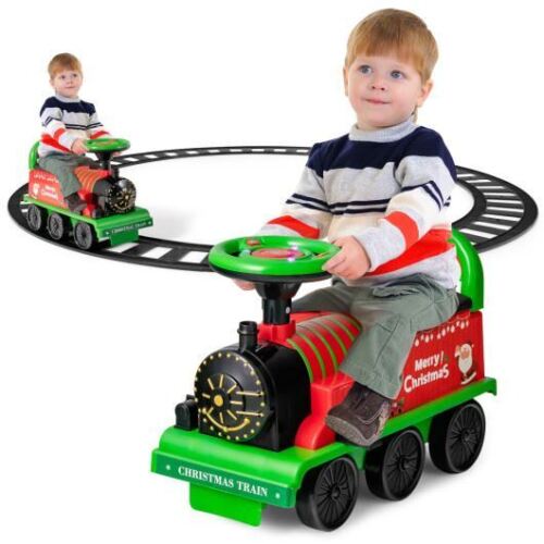 Green 6V Electric Kids Ride On Train Set with 16 Pieces of Durable Tra