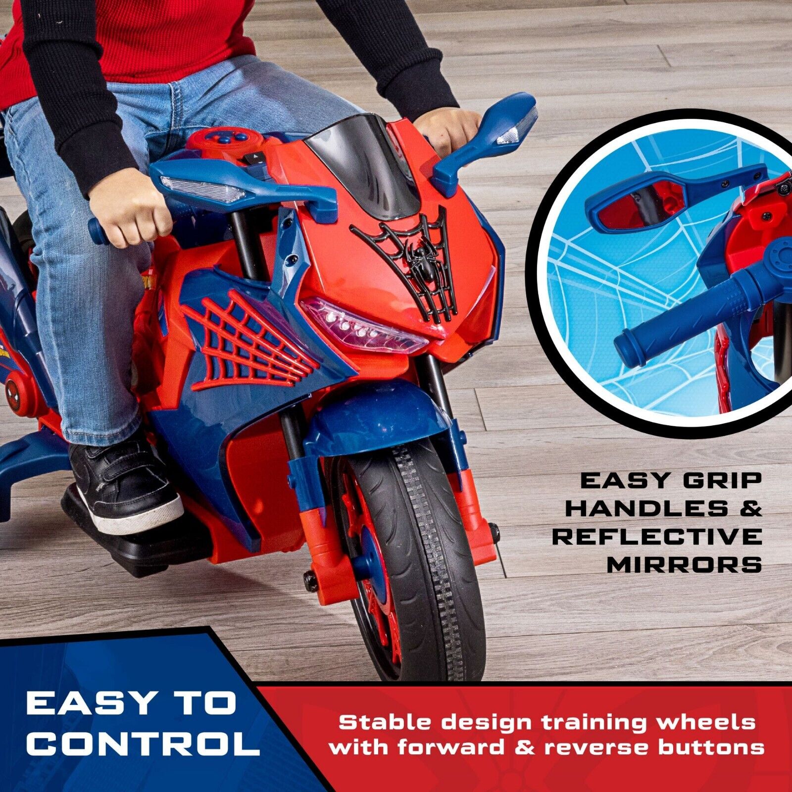 Spiderman 6V Motorcycle Ride On for Kids, Ages 3+, with Rechargeable B