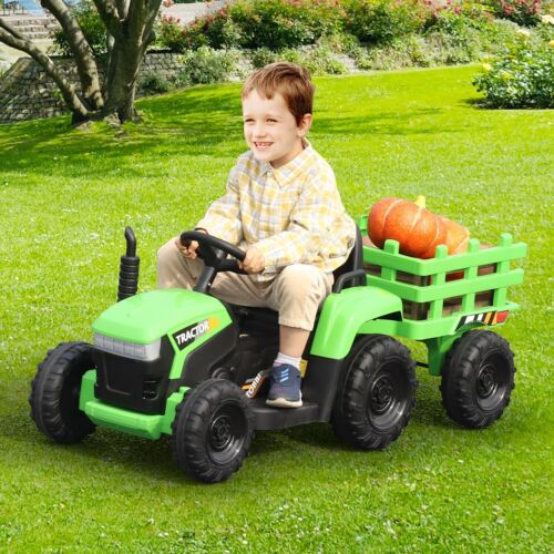 TOBBI 12V Battery-Powered Toy Tractor with Trailer for Kids - Electric
