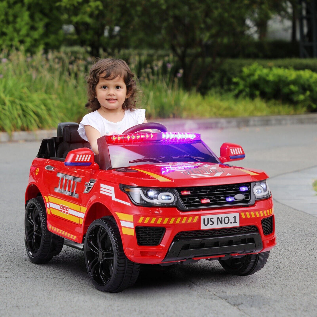 TOBBI 12V Electric Fire Truck Ride On Car for Kids with Remote Control
