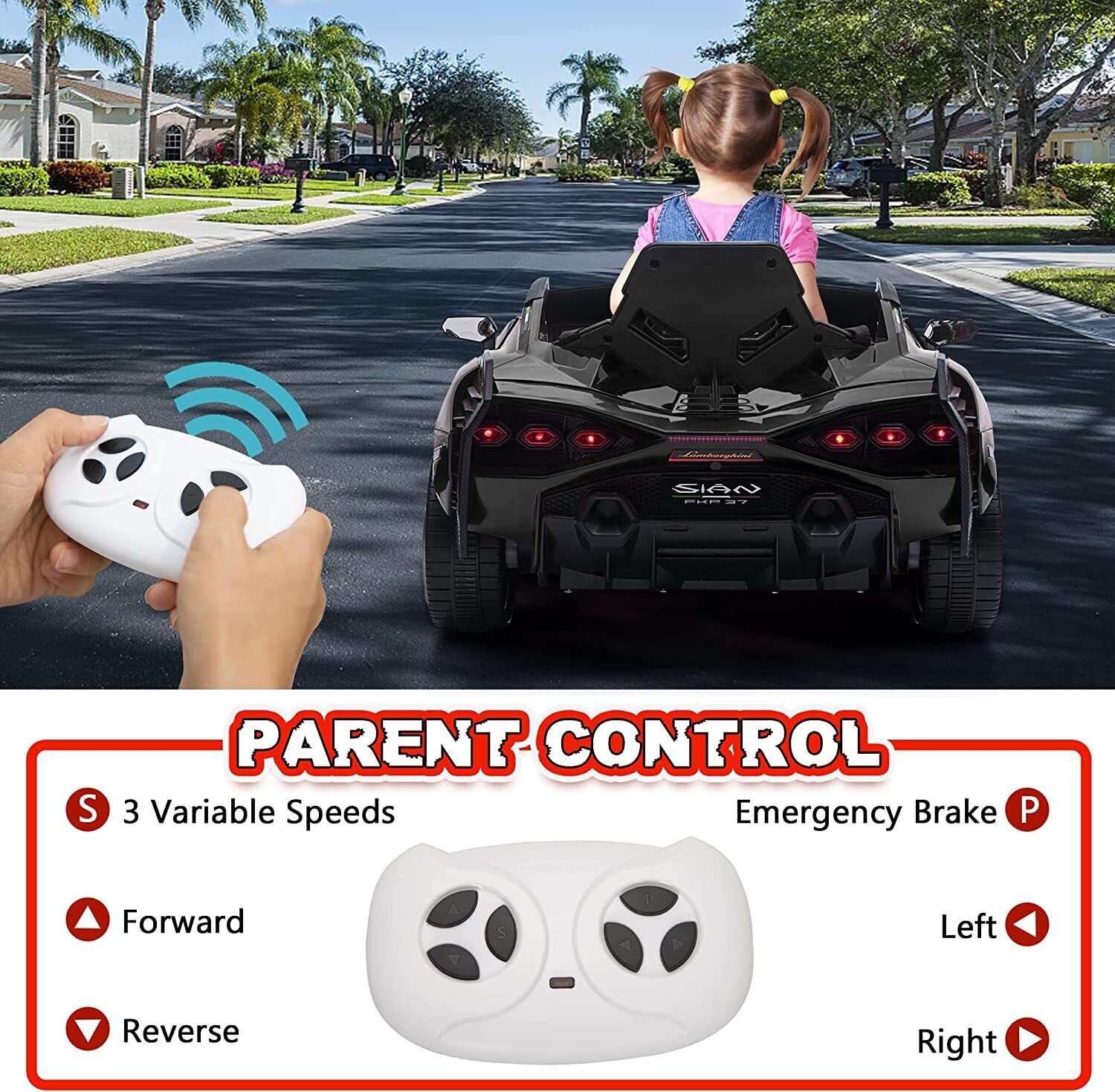 TOBBI 12V Lamborghini Sian Licensed Kids Electric Ride on Car with Par