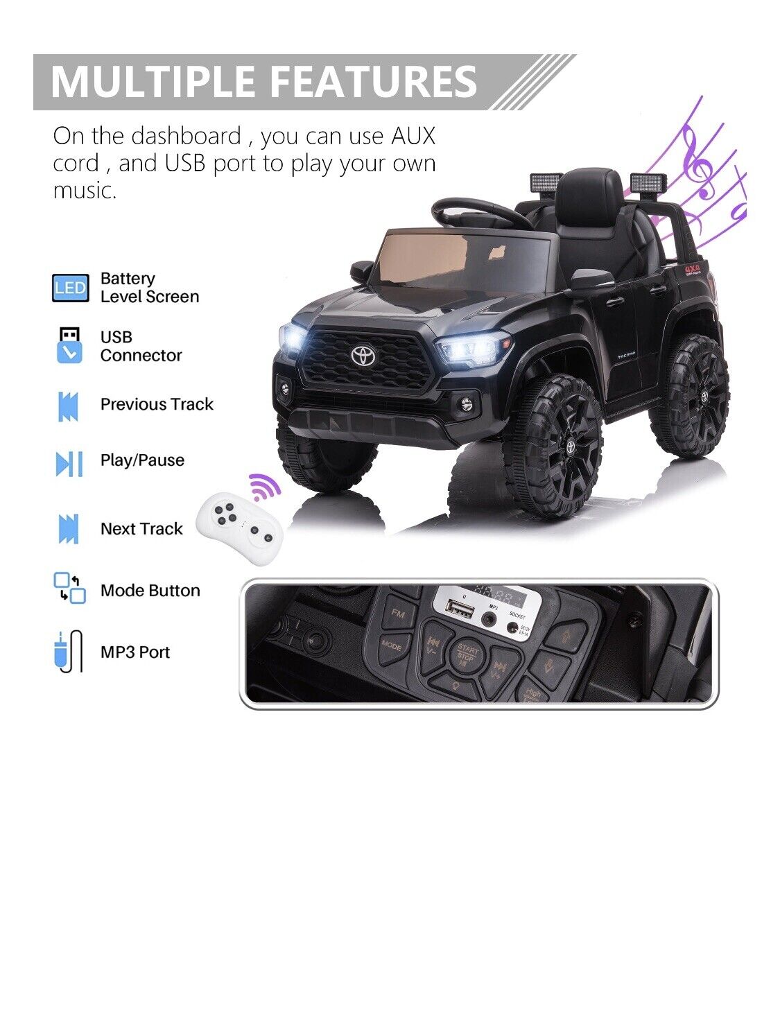 Toyota Tacoma Series 12V Kids Battery Powered Ride-On Toy Car - Offici