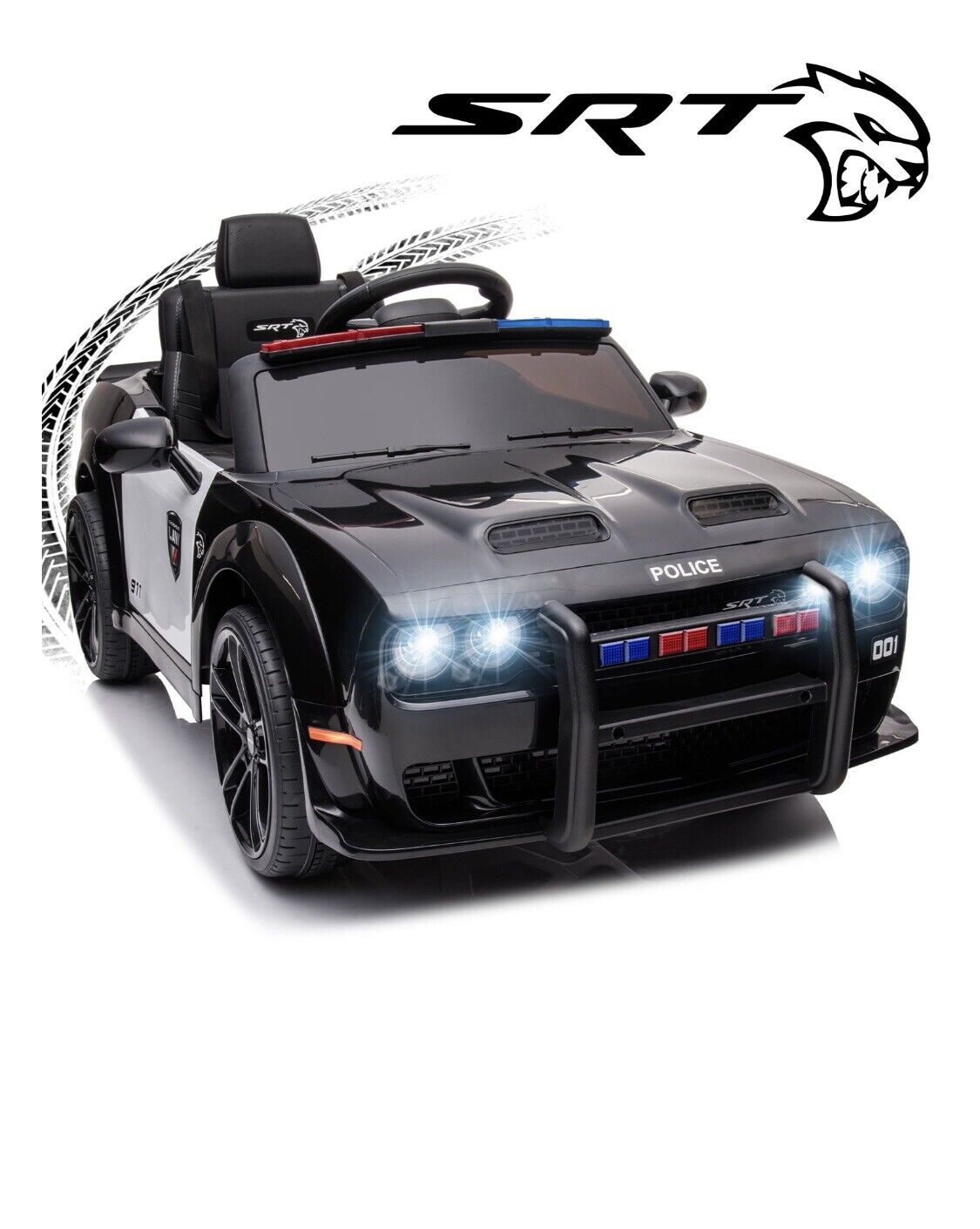 Ultimate Dodge Challenger SRT Hellcat Police Car 12V Kids Ride-On Toy