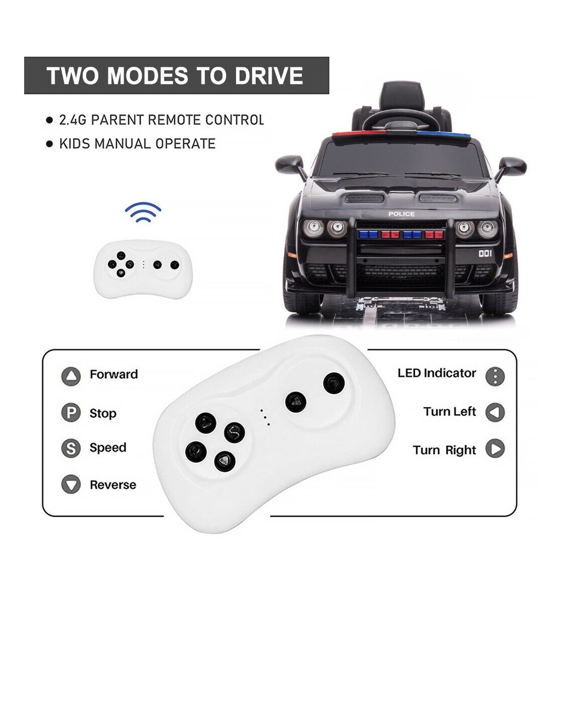 Ultimate Dodge Challenger SRT Hellcat Police Car 12V Kids Ride-On Toy