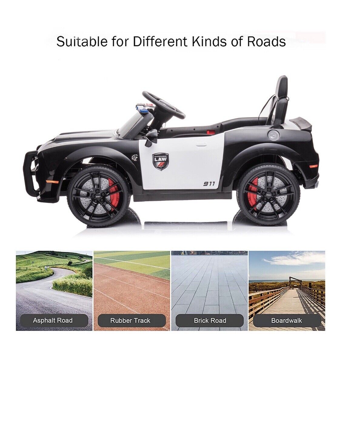 Ultimate Dodge Challenger SRT Hellcat Police Car 12V Kids Ride-On Toy