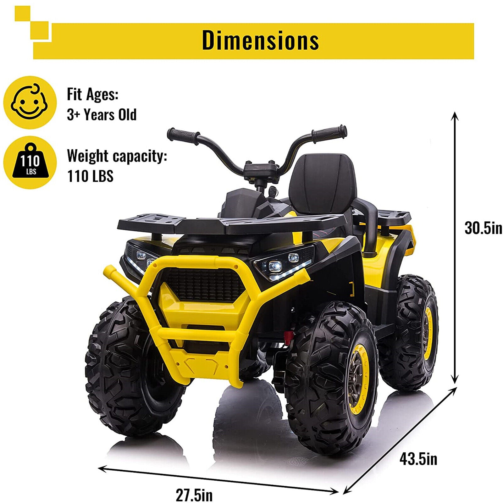 VILOBOS 12V Battery-Powered ATV Ride-On Toy with Music and Lights for